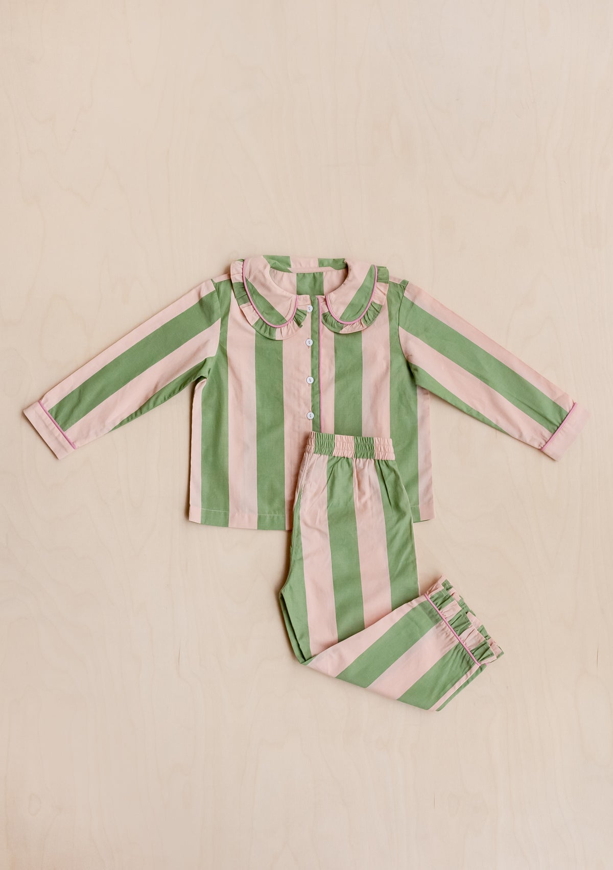 Cotton Kids Pajamas in Green Stripe – TBCo