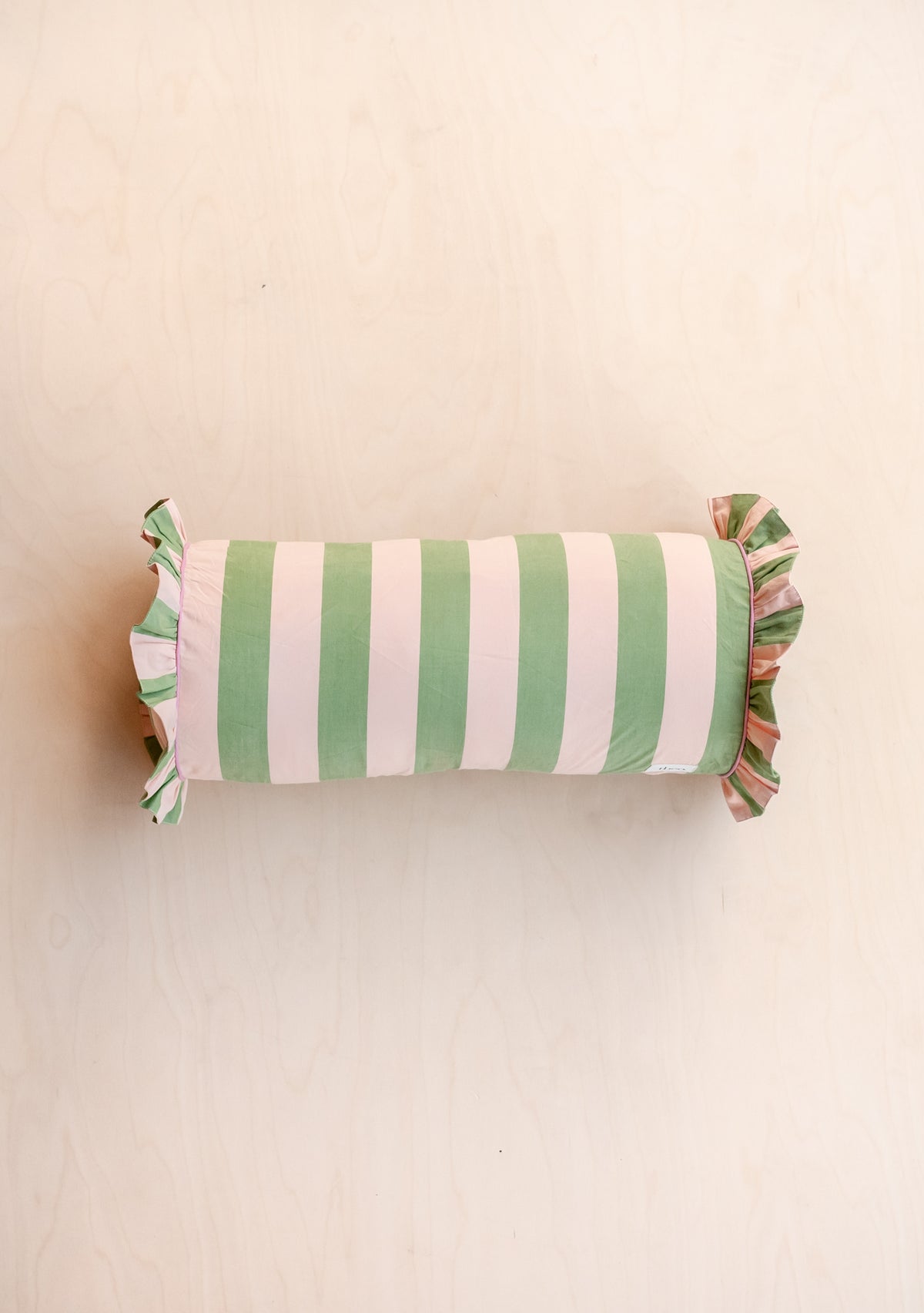 Cotton Bolster Cushion Cover in Green Stripe Ruffle – TBCo