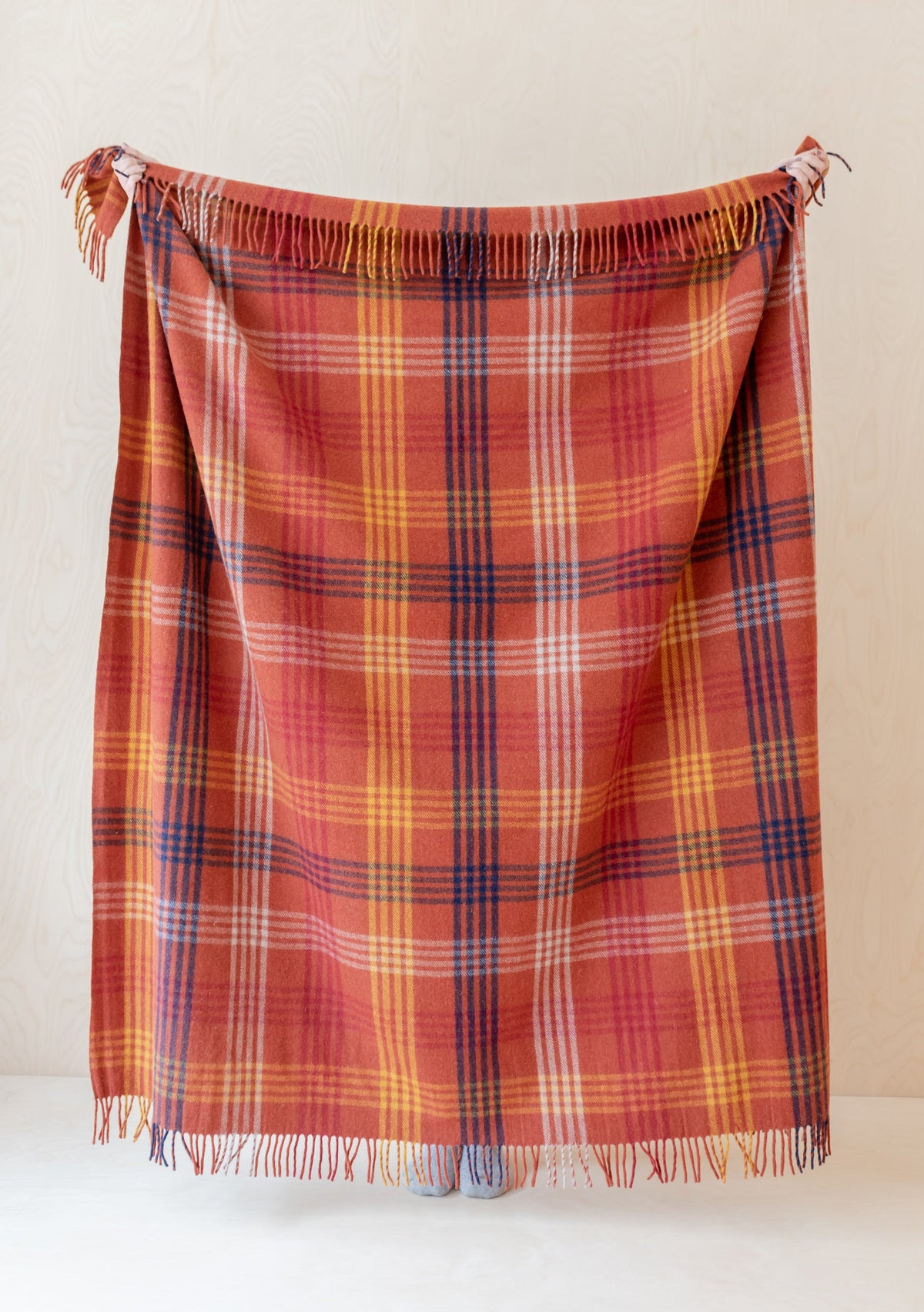 TBCo x Banjo Recycled Wool Blanket in Rust Grid Check