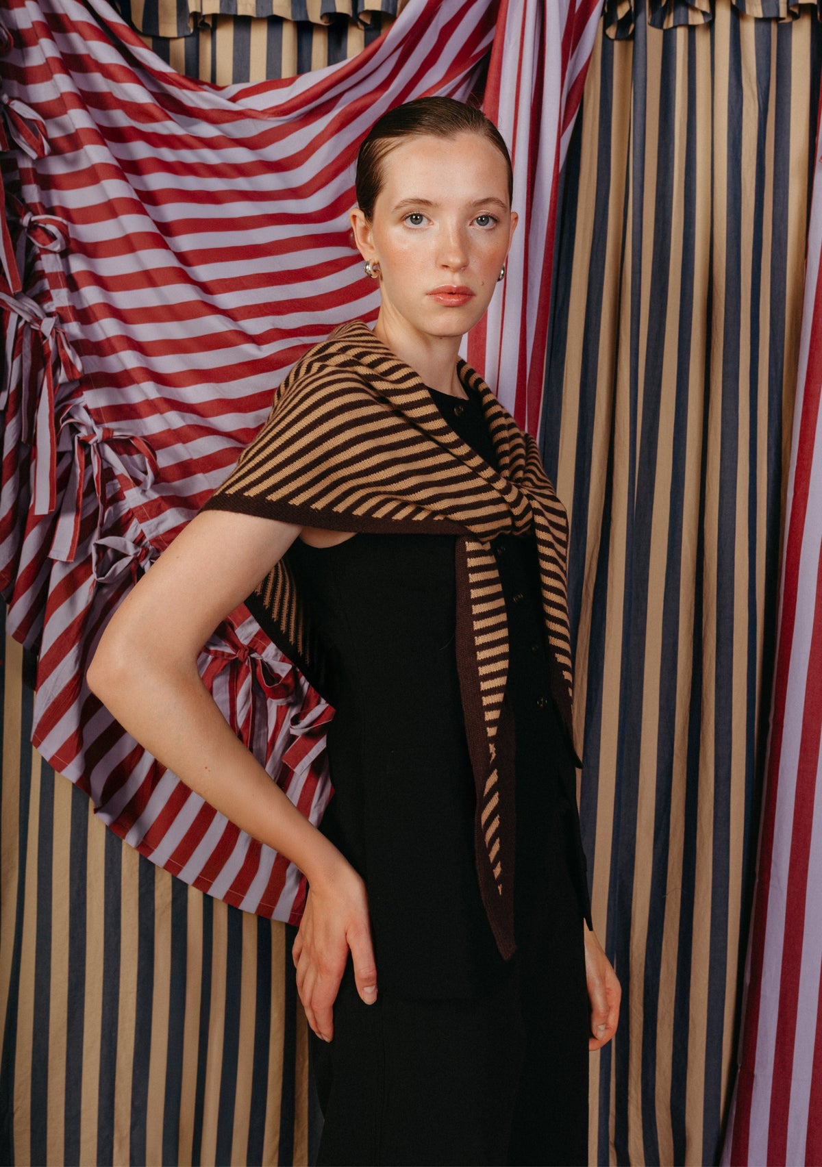 Large Merino Wool Triangle Scarf in Camel & Brown Stripe – TBCo
