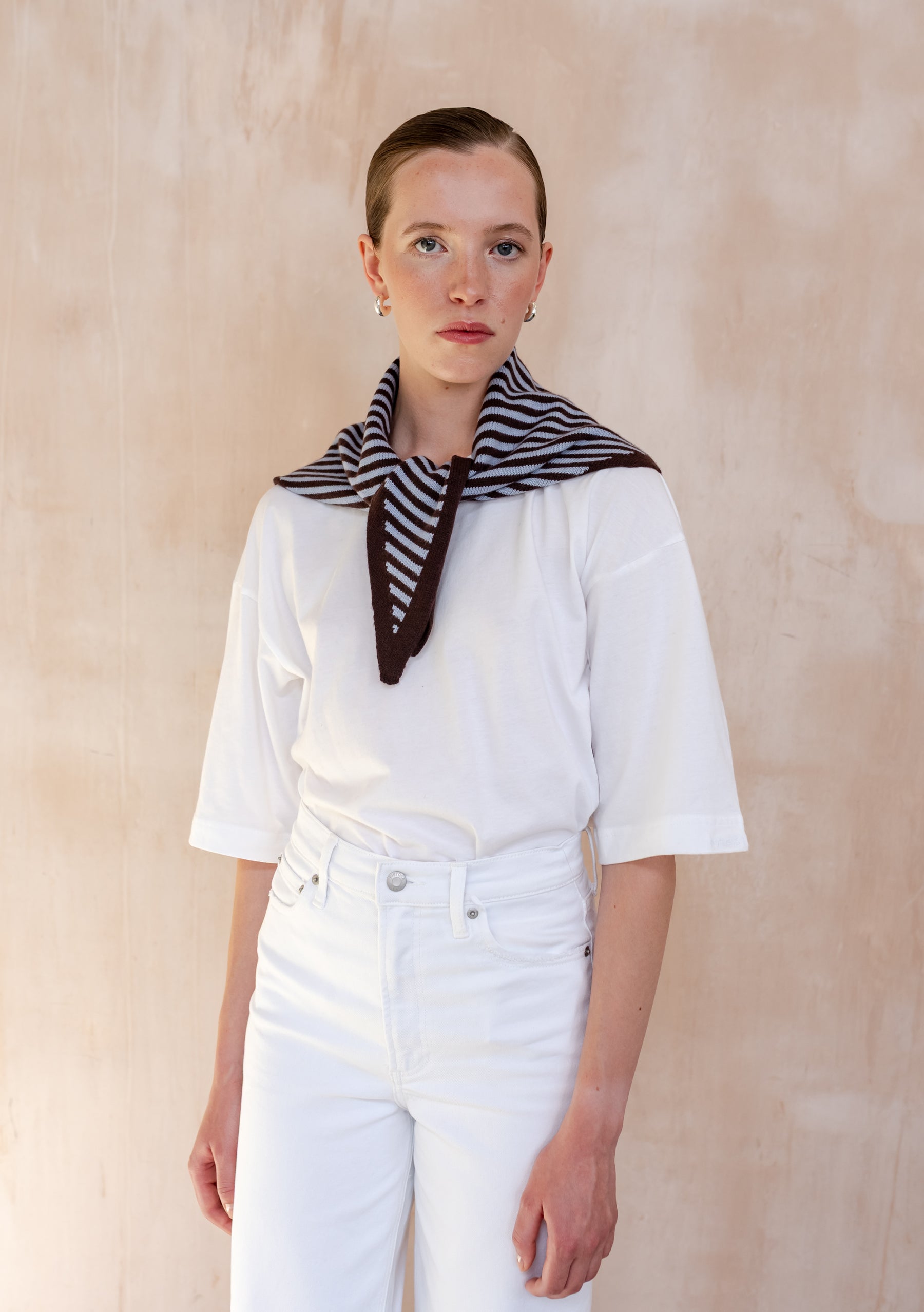 Merino Wool Triangle Scarf in Blue & Brown Stripe – TBCo