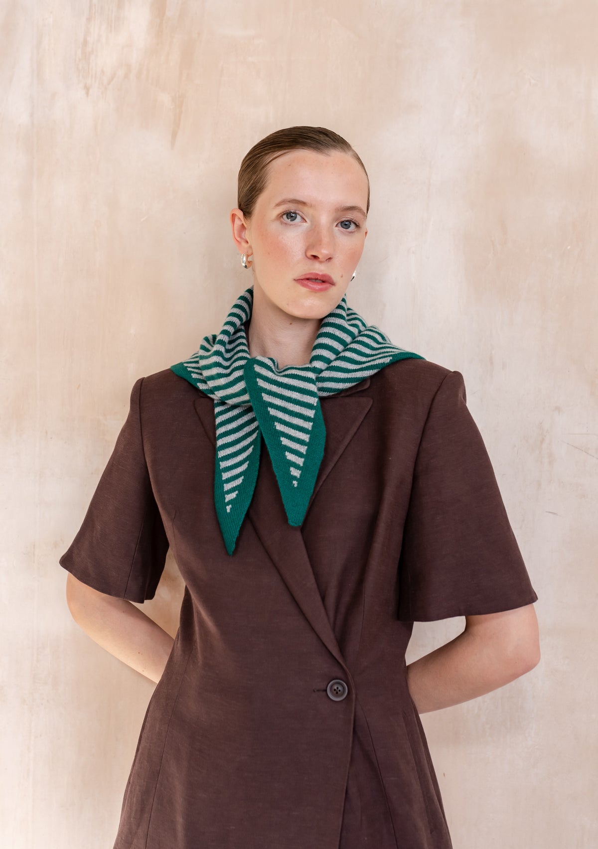 Merino Wool Triangle Scarf in Green & Charcoal Stripe – TBCo